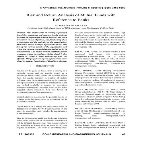 1703332 PAPER Risk And Return Analysis of Mutual Funds with Reference ...
