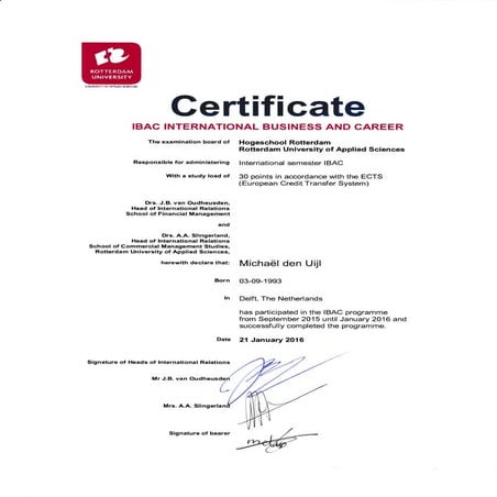 Certificate Minor IBAC | PDF