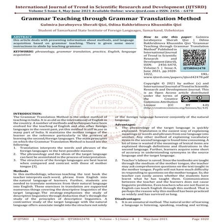 Grammar Teaching through Grammar Translation Method | PDF