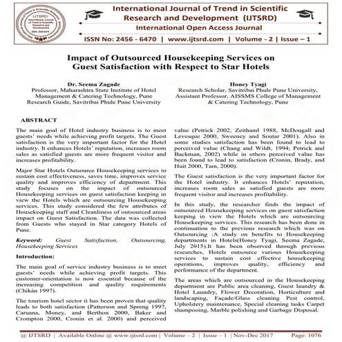 Impact of Outsourced Housekeeping Services on Guest Satisfaction with ...