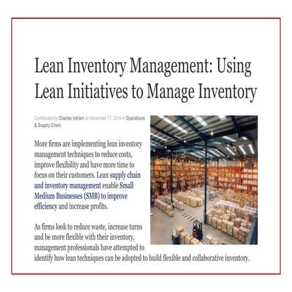 Lean Inventory Management: Using Lean Initiatives to Manage Inventory | PPT