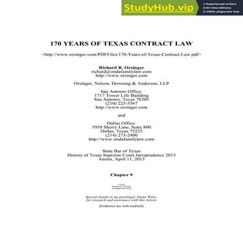 170 Years Of Texas Contract Law | PDF