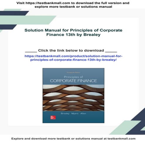 Solution Manual for Principles of Corporate Finance 13th by Brealey | PDF