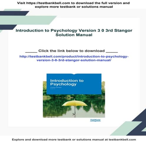 Introduction to Psychology Version 3 0 3rd Stangor Solution Manual | PDF