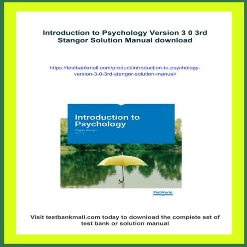 Introduction to Psychology Version 3 0 3rd Stangor Solution Manual | PDF