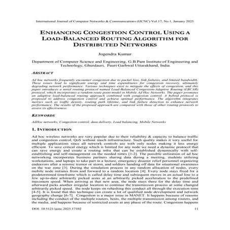Enhancing Congestion Control Using A Load Balanced Routing Algorithm 8395