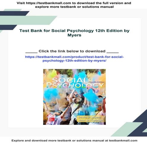 Test Bank for Social Psychology 12th Edition by Myers | PDF