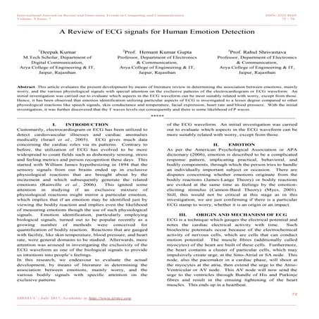 A Review Of Ecg Signals For Human Emotion Detection Pdf
