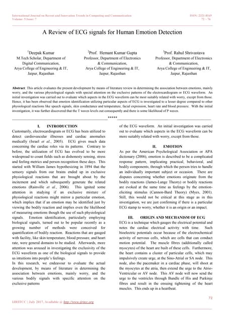 A Review Of Ecg Signals For Human Emotion Detection Pdf