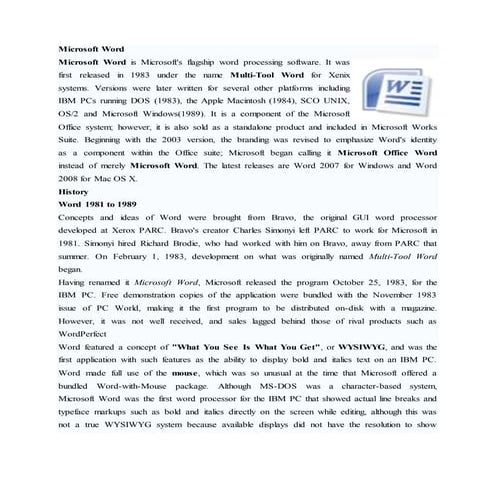 HISTORY OF MICROSOFT MS-WORD | DOCX