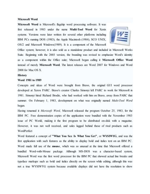 HISTORY OF MICROSOFT MS-WORD | DOCX | Operating Systems | Computer Software and Applications