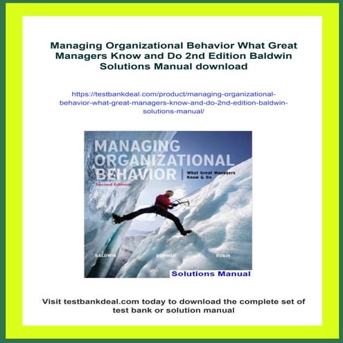 Managing Organizational Behavior What Great Managers Know and Do 2nd ...