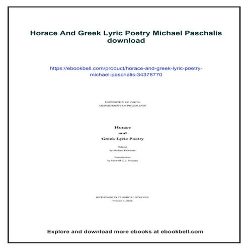 Horace And Greek Lyric Poetry Michael Paschalis | PDF