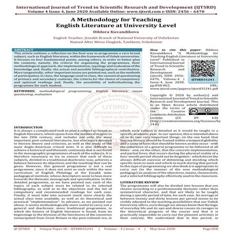 A Methodology for Teaching English Literature at University Level | PDF