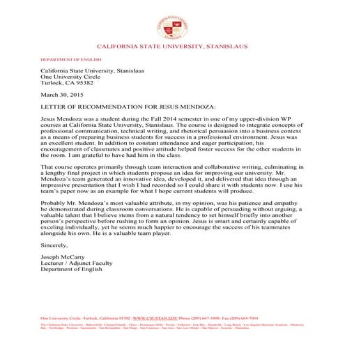 Joseph_Letter of Recommendation | PDF