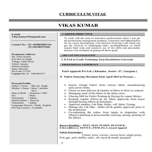 Vikas CV ---For Fabric Merchant | DOC
