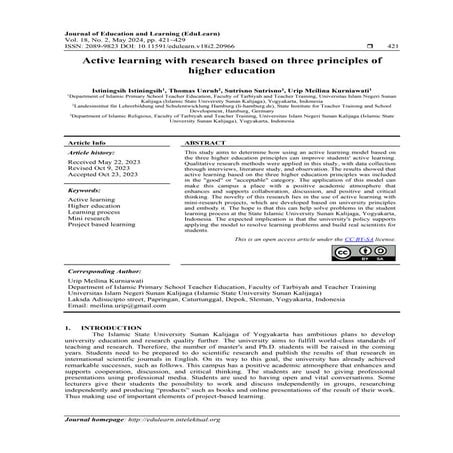 Active learning with research based on three principles of higher education | PDF