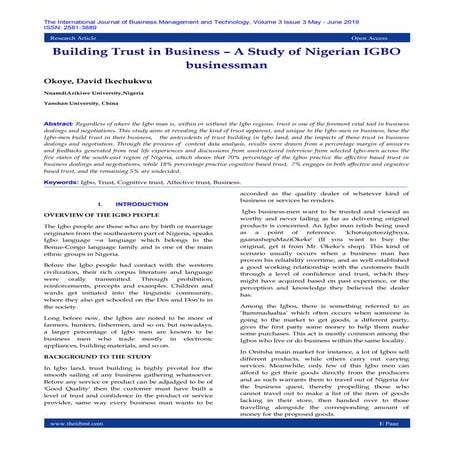 Building Trust in Business – A Study of Nigerian IGBO businessman | PDF