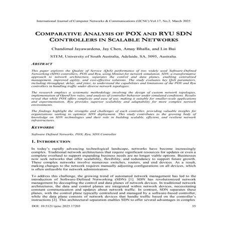 Comparative Analysis of POX and RYU SDN Controllers in Scalable Networks | PDF