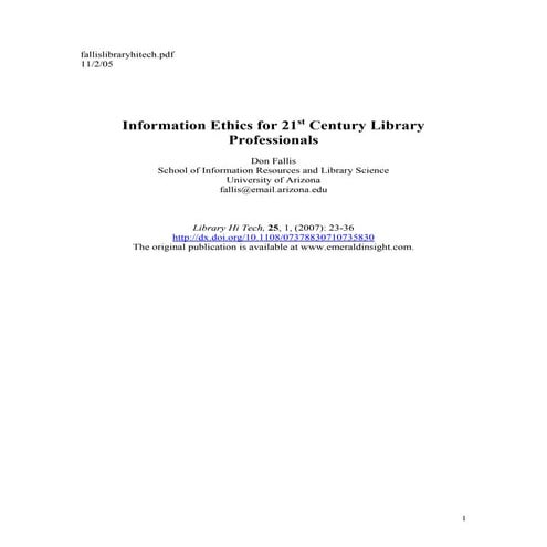 The values and ethics of library and information | PPTX