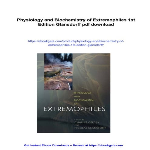 Physiology and Biochemistry of Extremophiles 1st Edition Glansdorff | PDF