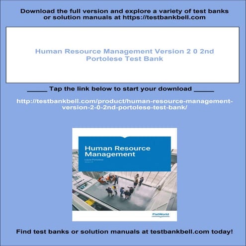 Human Resource Management Version 2 0 2nd Portolese Test Bank | PDF