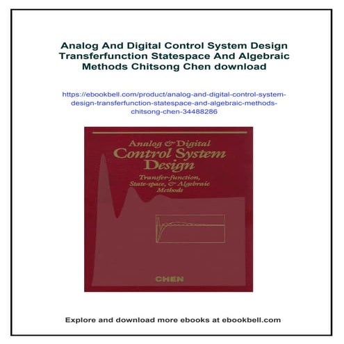 Analog And Digital Control System Design Transferfunction Statespace