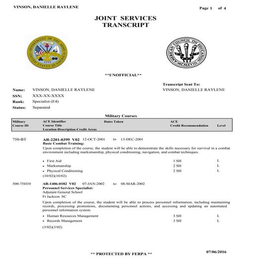 Army Complete Transcript | PDF