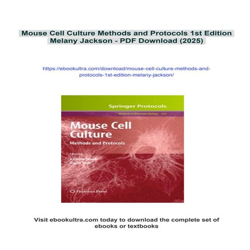 Mouse Cell Culture Methods and Protocols 1st Edition Melany Jackson | PDF