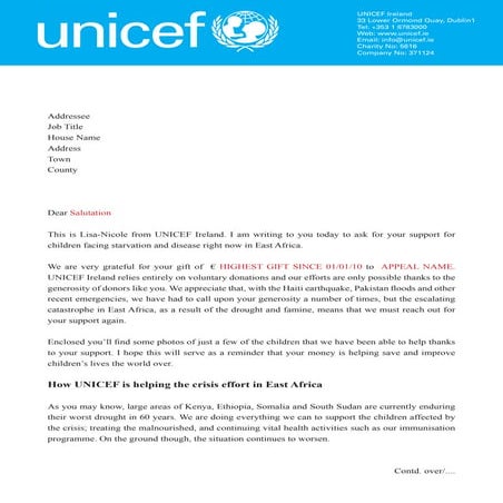UNICEF East Africa Letter | PDF