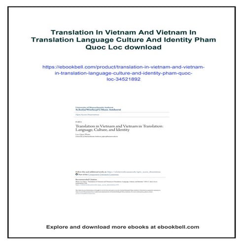 Translation In Vietnam And Vietnam In Translation Language Culture And Identity Pham Quoc Loc | PDF