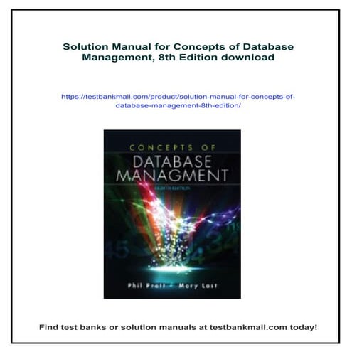 Solution Manual for Concepts of Database Management, 8th Edition | PDF