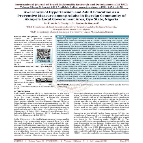 Awareness of Hypertension and Adult Education as a Preventive Measure ...