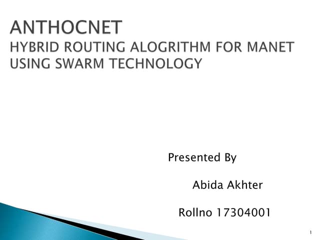 Anthocnet Hybrid Routing Algorithm For Manet Using Swarm Technology Ppt