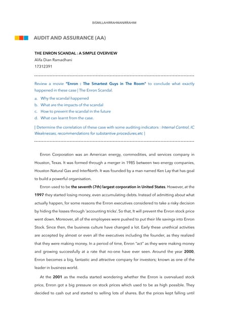 Enron Scandal Essay | PDF | Bankruptcy | Business Banking & Finance