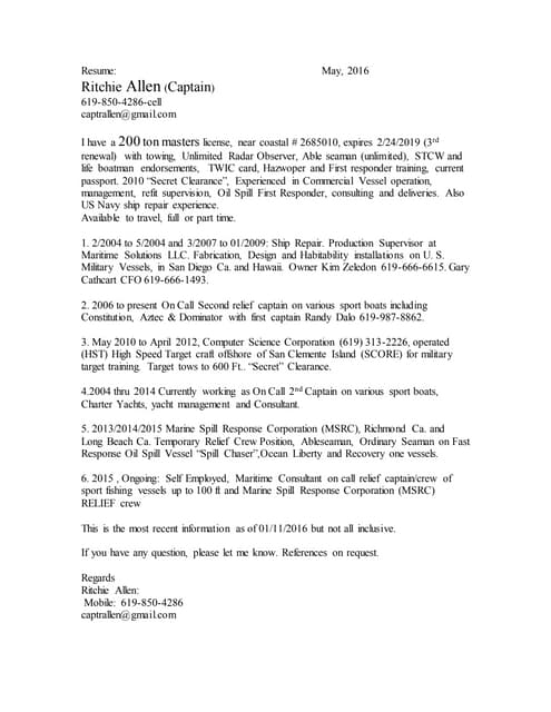 Merchant Mariner Resume | DOCX | Cruises | Travel Type