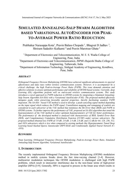 Simulated Annealing Salp Swarm Algorithm Based Variational Autoencoder For Peakto Average Power