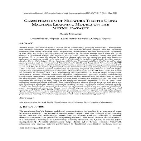 Classification of Network Traffic using Machine Learning Models on the NetML Dataset | PDF
