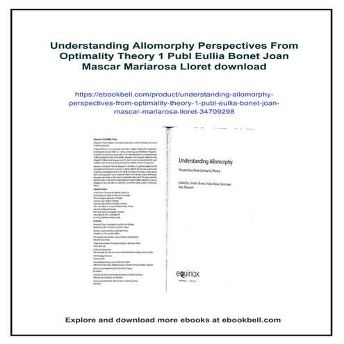 Understanding Allomorphy Perspectives From Optimality Theory 1 Publ Eullia Bonet Joan Mascar ...