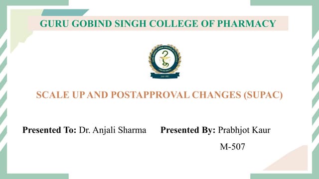 Supac - Guidance for Immediate Release Dosage Form | PPTX