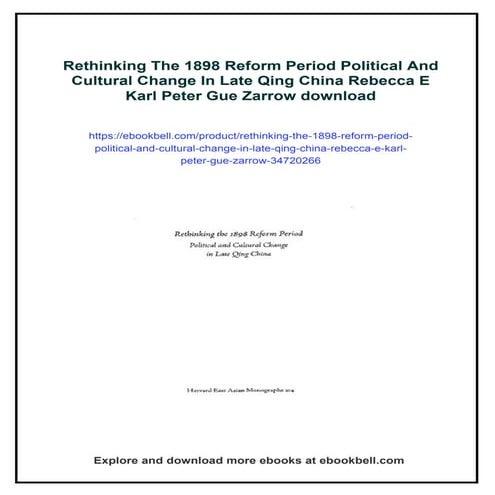 Rethinking The 1898 Reform Period Political And Cultural Change In Late ...