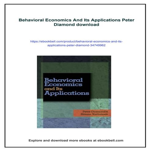 Behavioral Economics And Its Applications Peter Diamond | PDF
