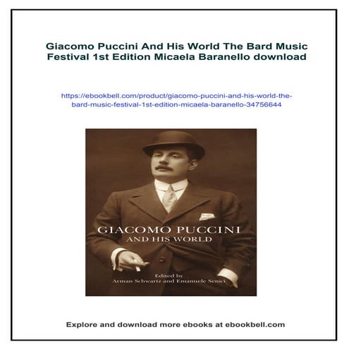 Giacomo Puccini And His World The Bard Music Festival 1st Edition ...