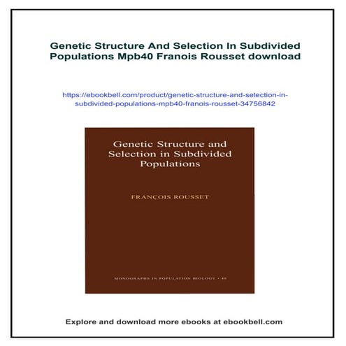 Genetic Structure And Selection In Subdivided Populations Mpb40 Franois ...