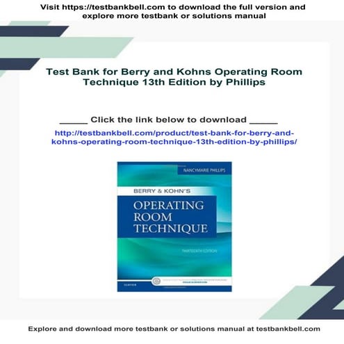 Test Bank for Berry and Kohns Operating Room Technique 13th Edition by ...