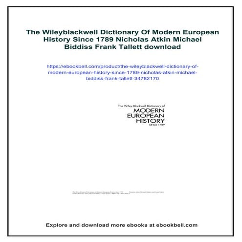 The Wileyblackwell Dictionary Of Modern European History Since 1789 ...