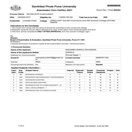 174400254_ExamForm.PDF | Educational Assessment | Education