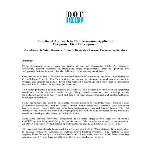 DOT 2002 Functional Approach to Flow Assurance | PDF | Chemistry | Science