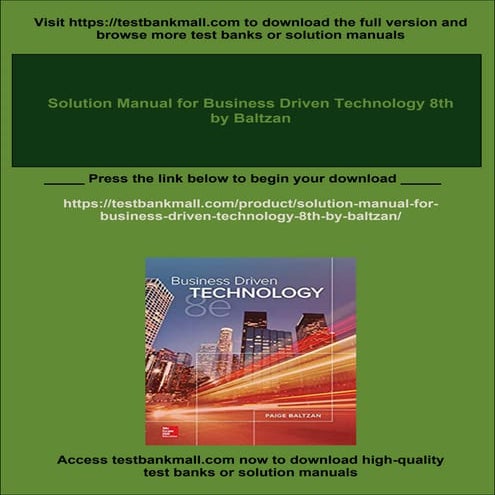 Solution Manual for Business Driven Technology 8th by Baltzan | PDF