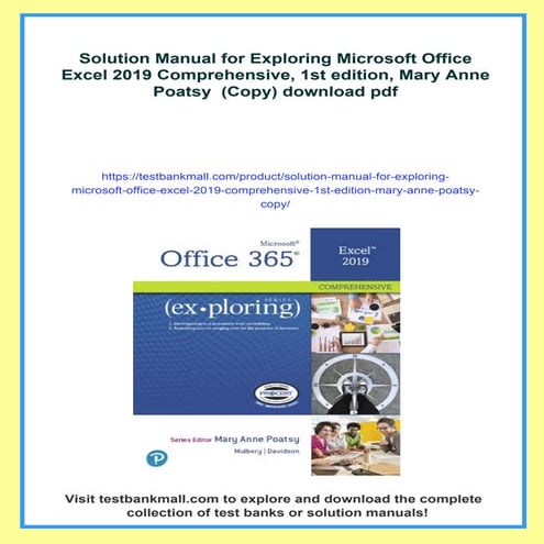 Solution Manual for Exploring Microsoft Office Excel 2019 Comprehensive, 1st edition, Mary Anne ...